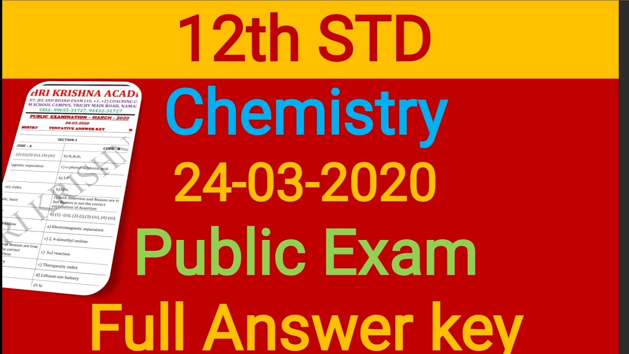 12th Chemistry Public Exam Full Answer Key 2020 || TNTET Arts - YouTube