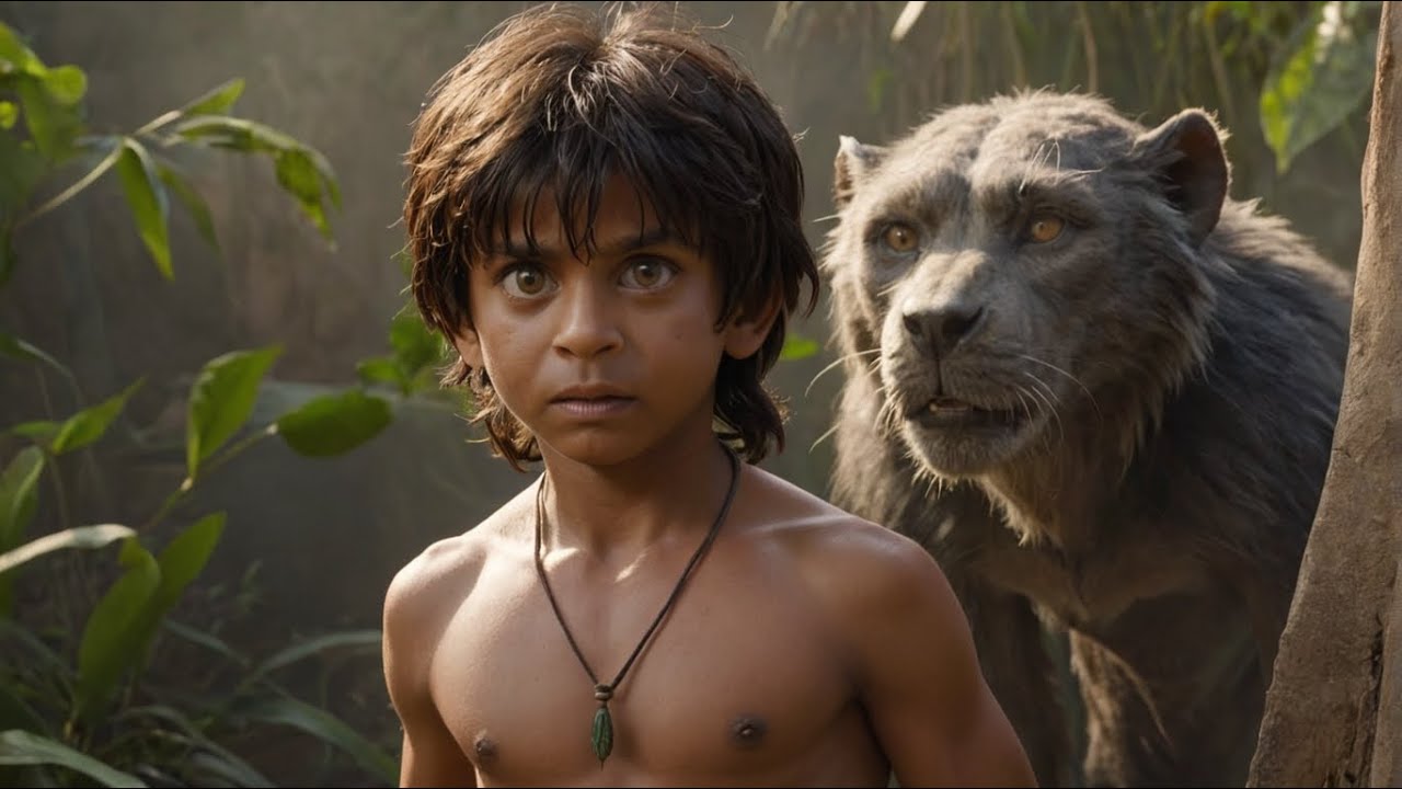 Mowgli`s escape from a group of mischievous monkeys and sherkhan ...