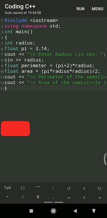 Finding the Perimeter and Area of the semicircle C++ Programming in mobile!! #cpp #coding #code ...
