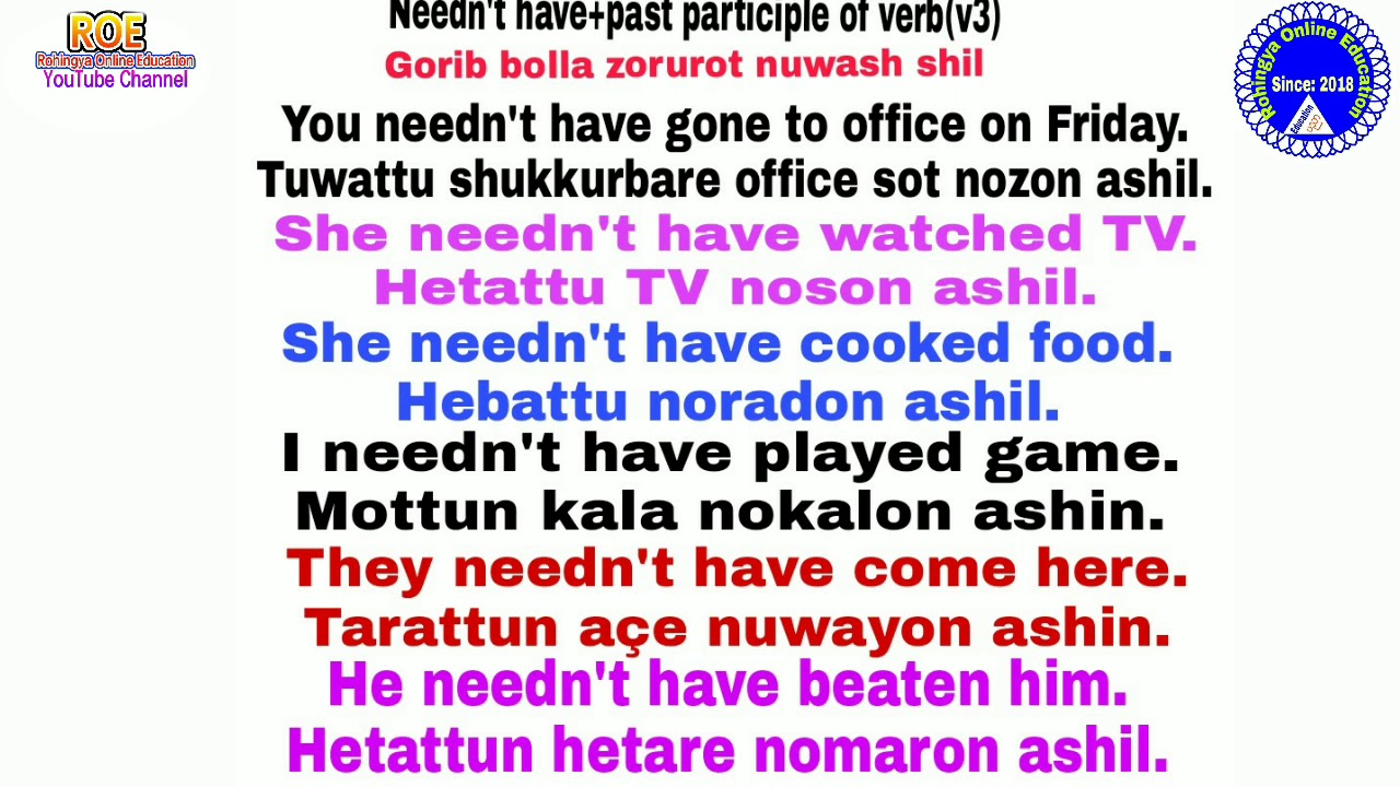 Use Of Needn t Have past Participle Of Verb By Rohingya Online use-of-needn-t-have-past-participle-of-verb-by-rohingya-online