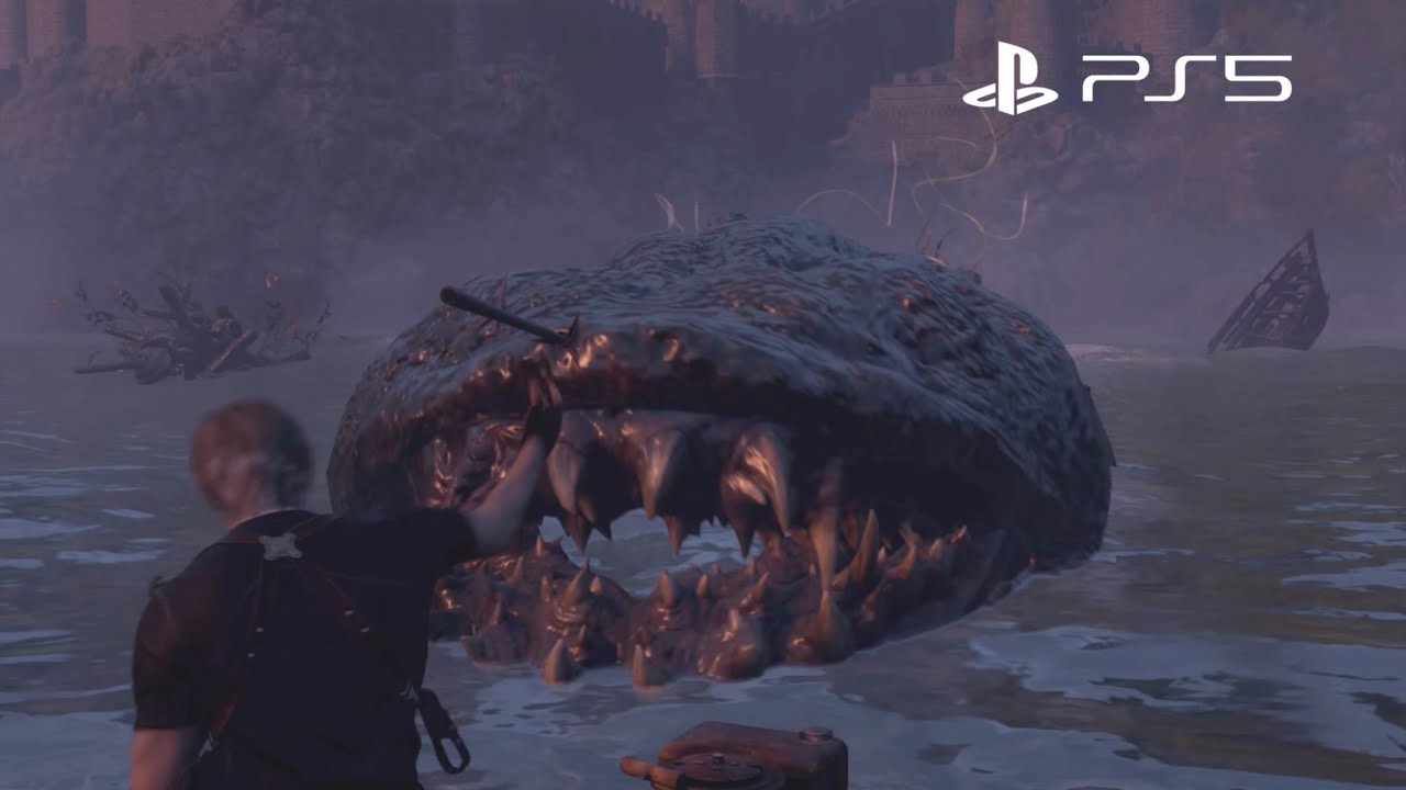 Resident Evil 4 remake Del lago lake monster fight gameplay PS5 - YouTube