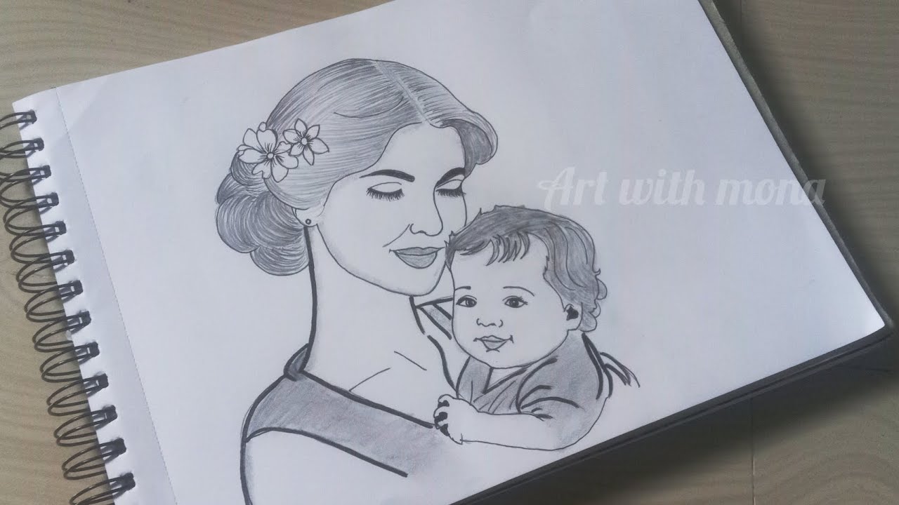 Mother's love 💕 || how to draw a mother and cute baby pencilsketch ...