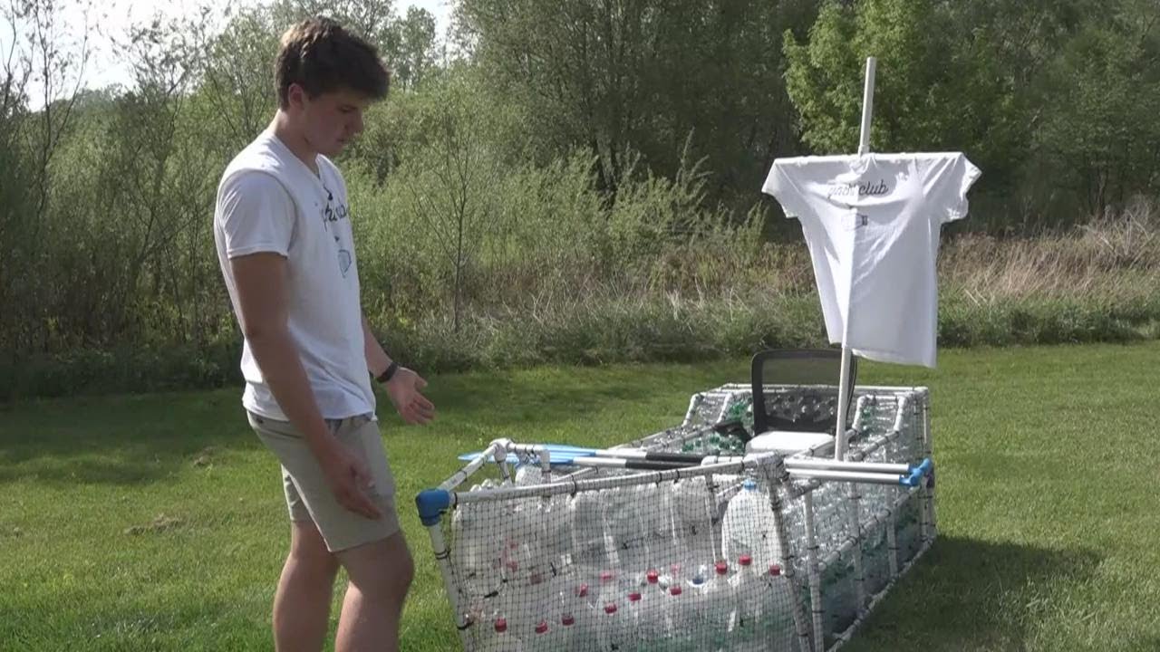 High school student designs working boat from recycled plastic water ...