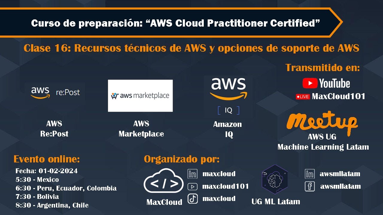 AWS Cloud Practitioner - Clase 16: Recursos técnicos de AWS y opciones de soporte de AWS - YouTube
