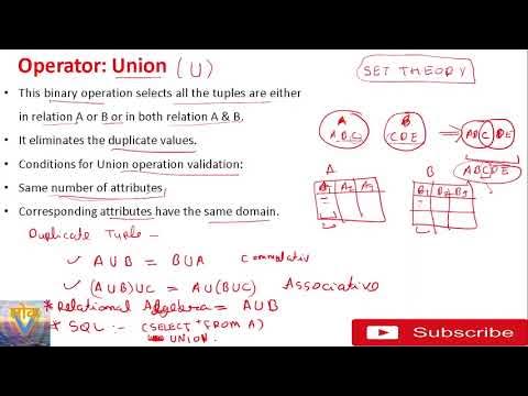 Union Operator in Relational Algebra. Operation in Relational Algebra. DBMS. visionlok - YouTube