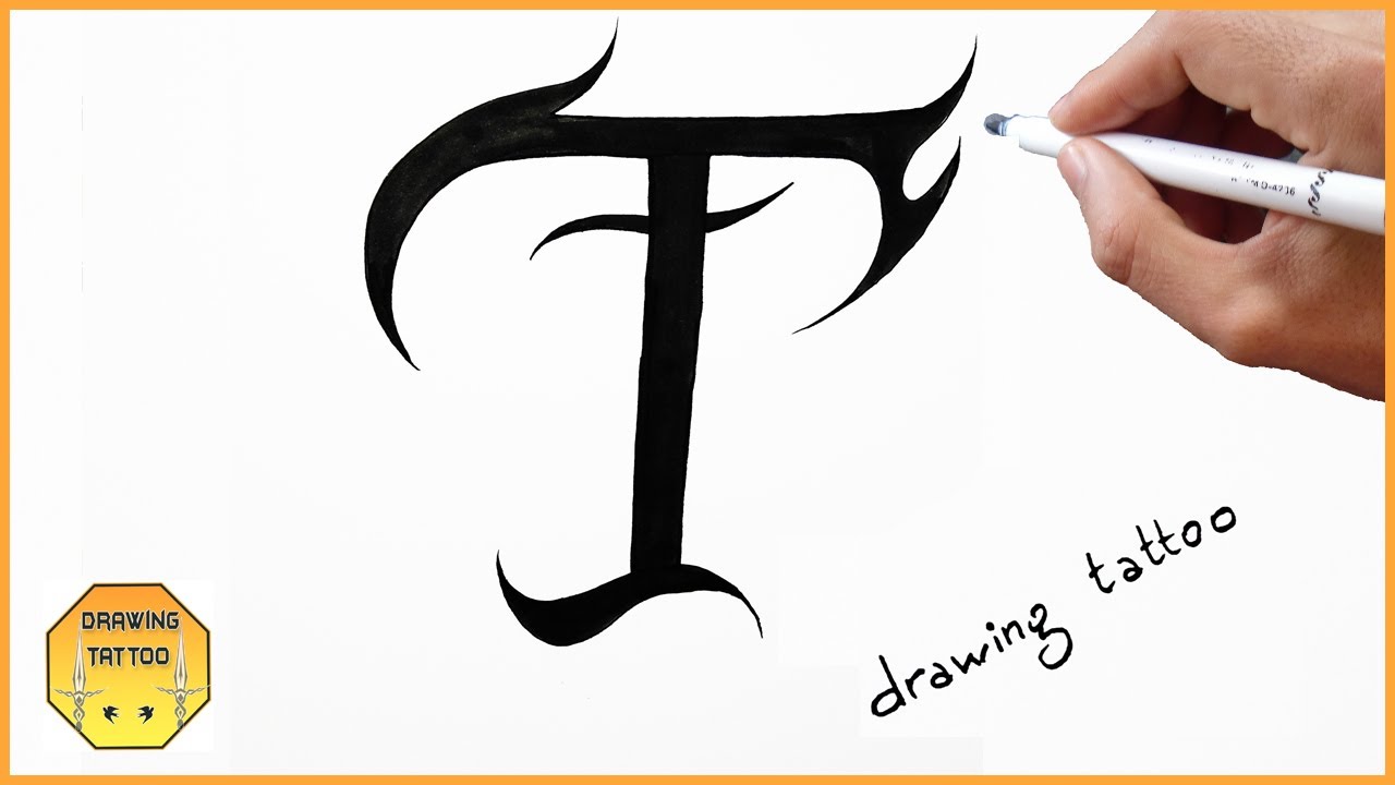 Drawing T tattoo design on paper - letters tattoos - YouTube