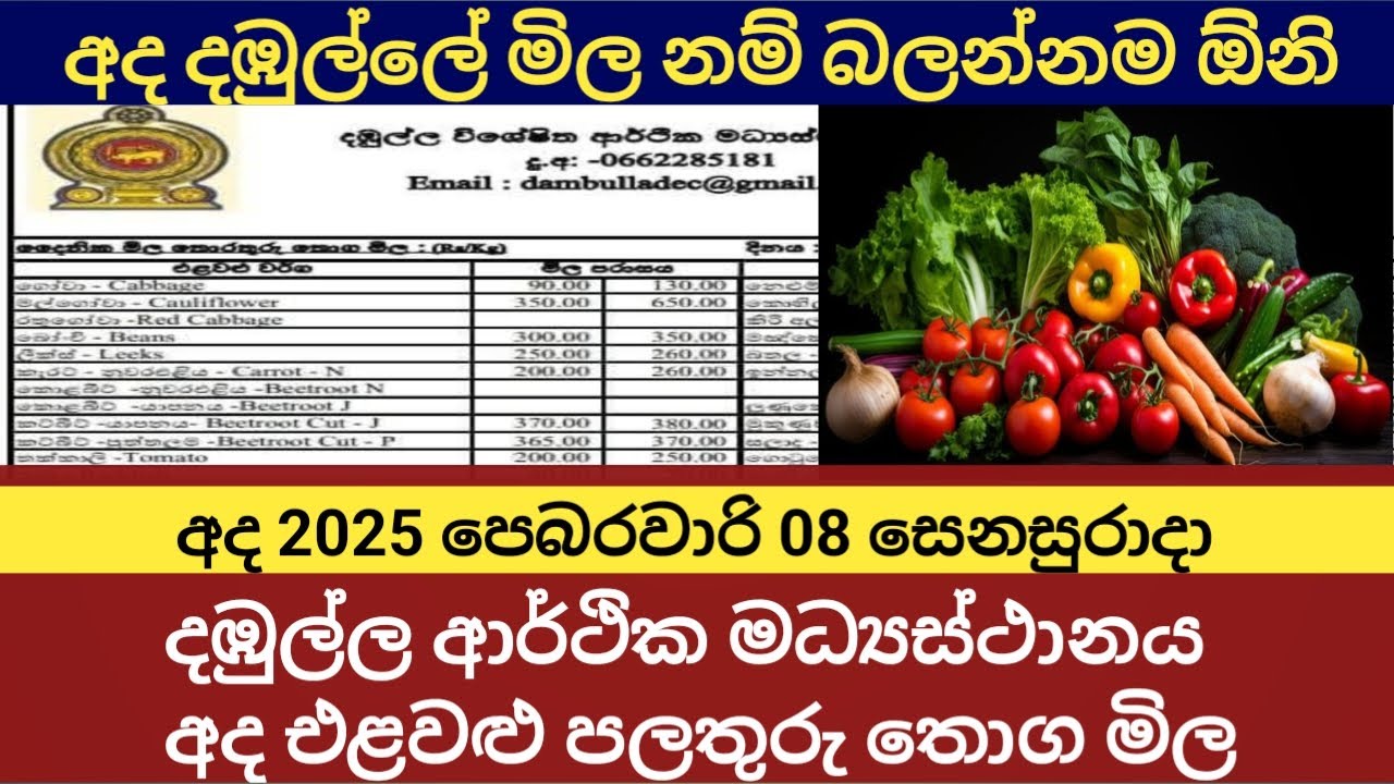 2025.02.08 සෙනසුරාදා දඹුල්ලේ එළවළු පලතුරු මිල Today vegetable price ...