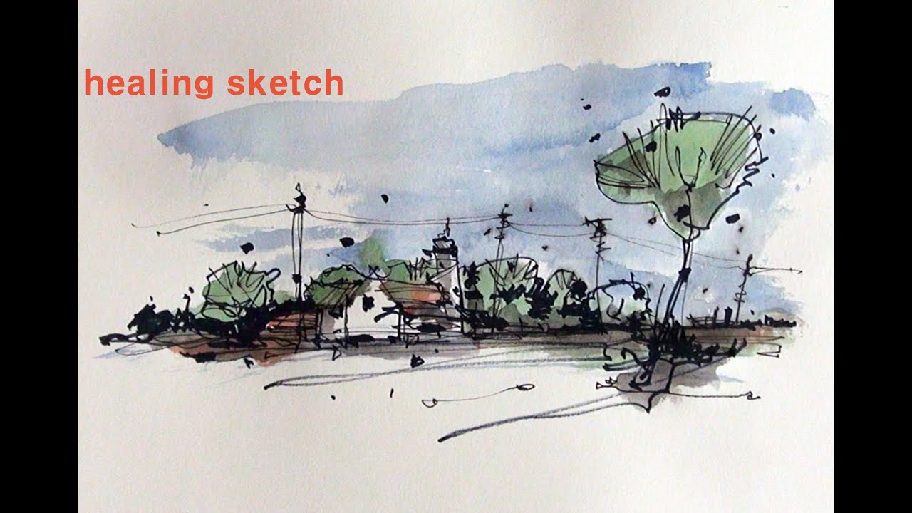 어반스케치_러프한 선 러프한 채색 거침없는 맛..Healing sketch - YouTube