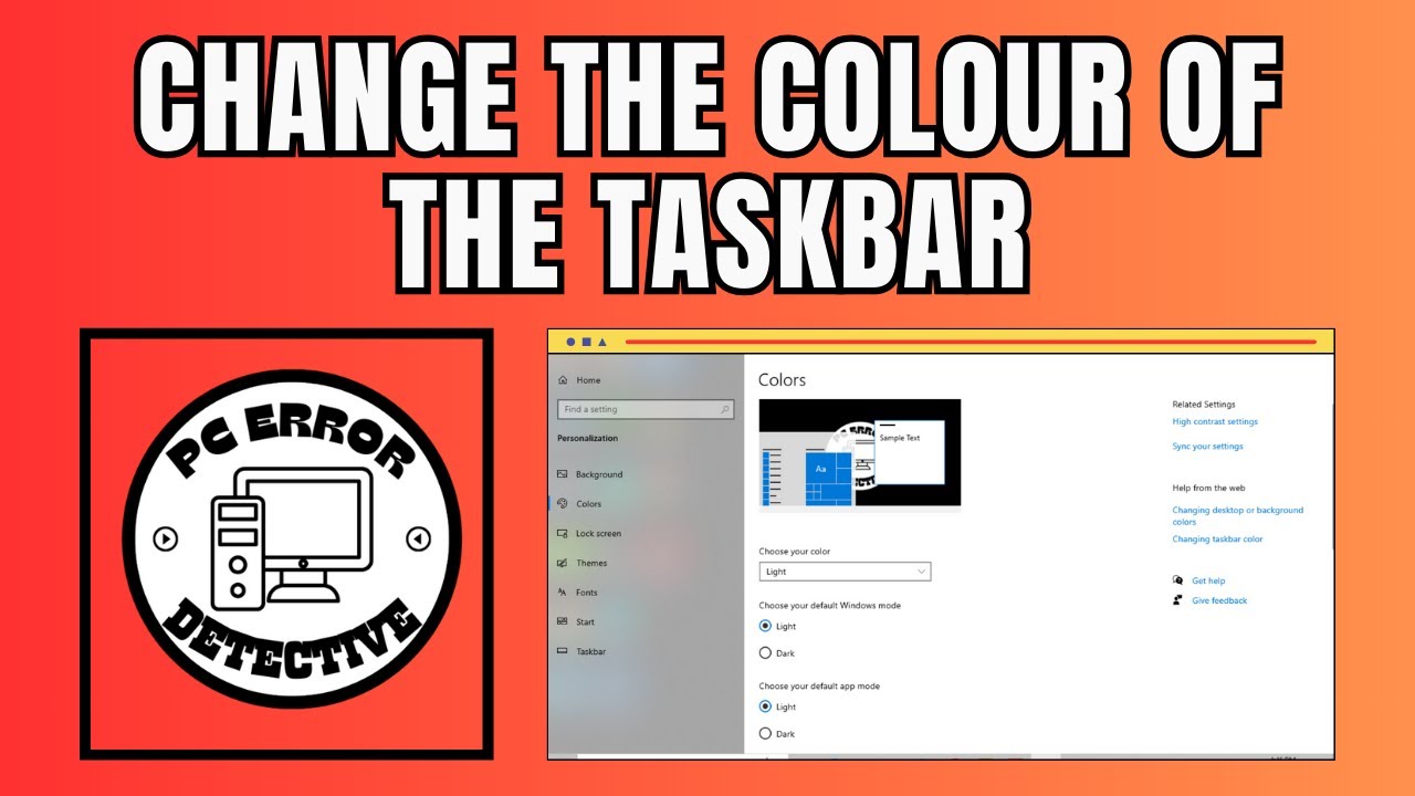 How to Change the Colour of the Taskbar - YouTube