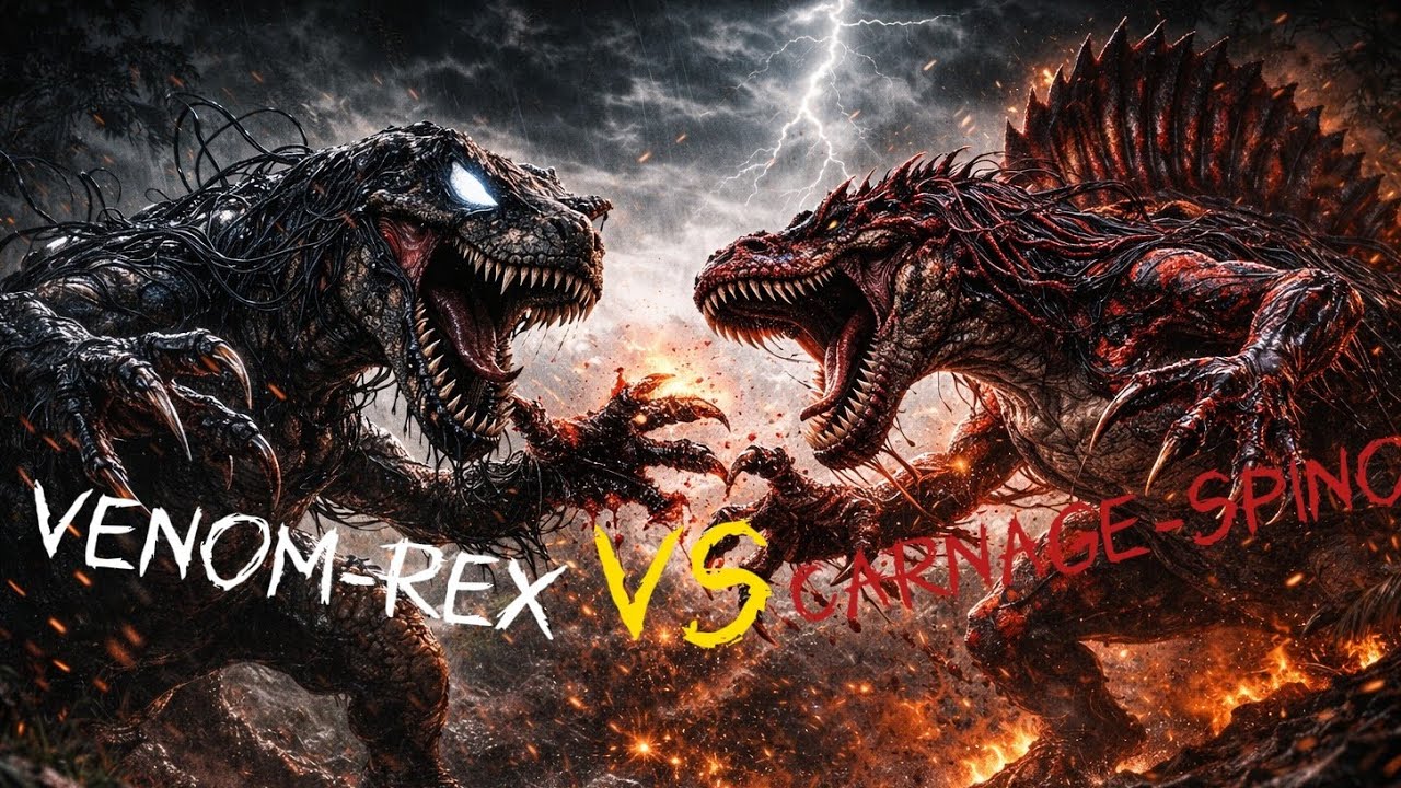 Venom T-Rex VS Carnage Spinosaurus/ Dinosaurs Symbiote Battle (4K ...