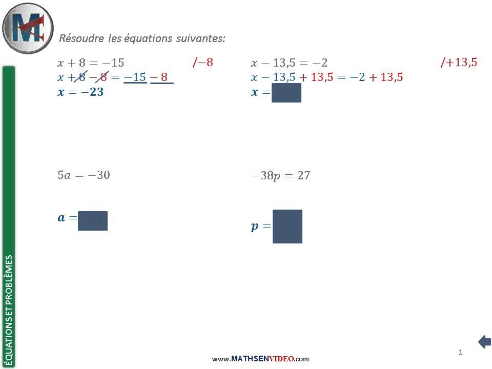 Exercice: Équations de base - YouTube