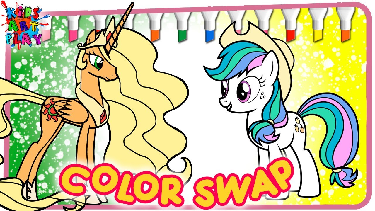 My Little Pony Celestia and Applejack COLOR SWAP Coloring Pages How To ...