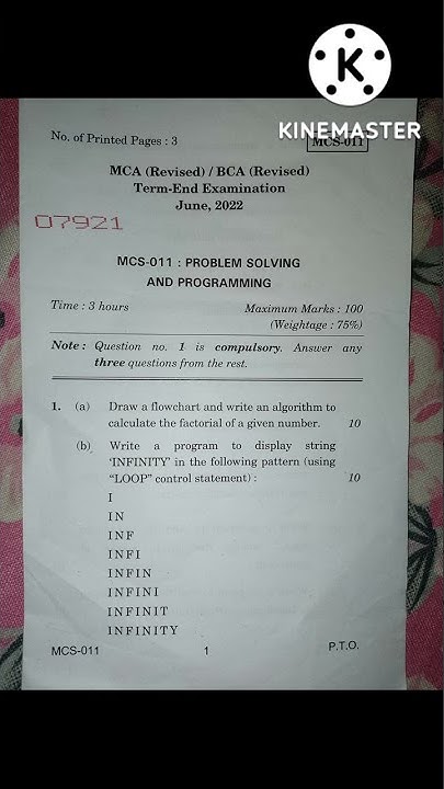 MCS 11 : Problem solving and programming /Question paper June, 2022/ IGNOU for BCA students ...