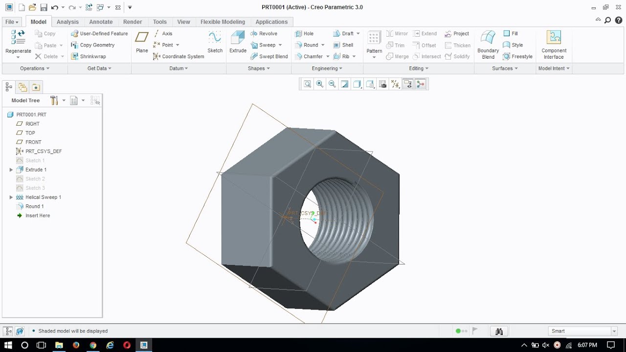 CREO NUT DESIGN TUT PART DESIGN - YouTube