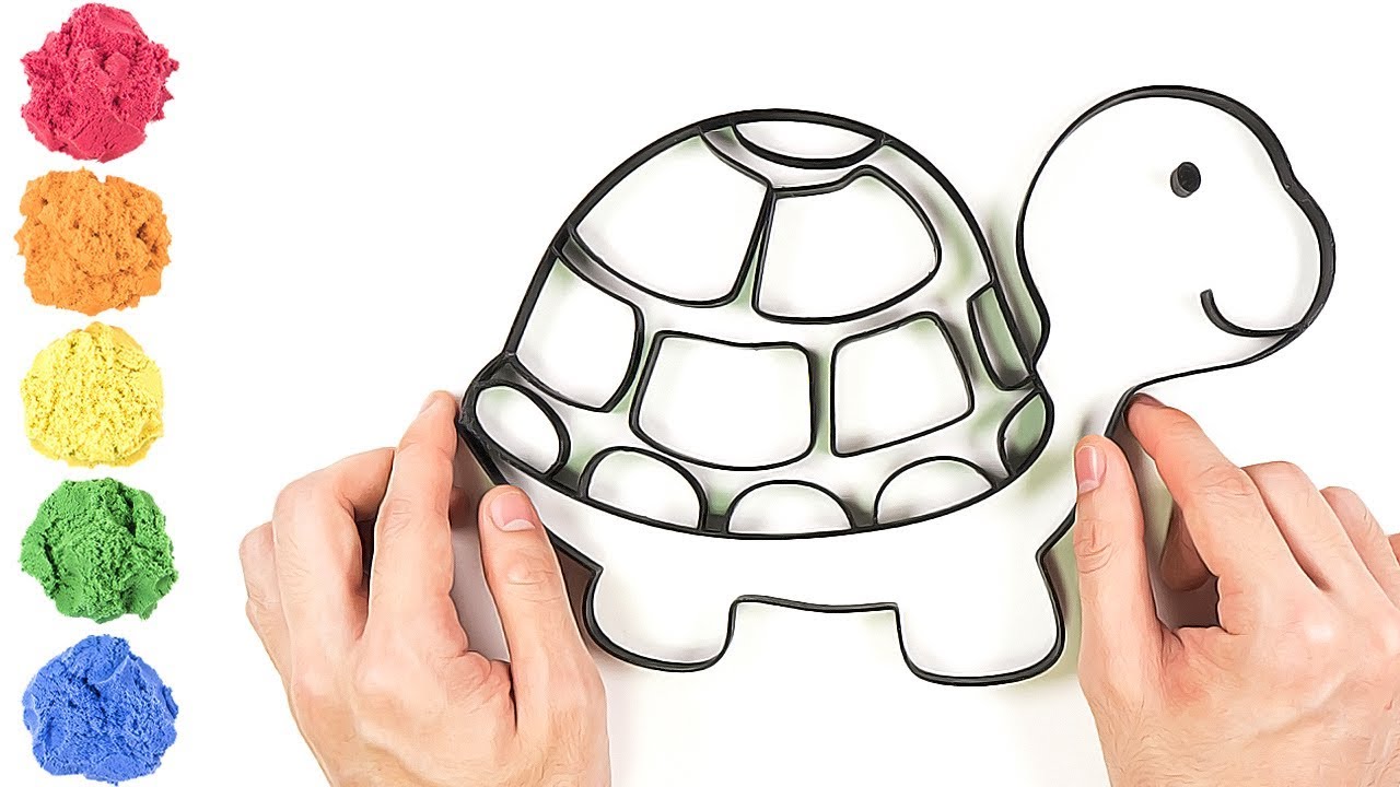 Turtle Coloring with Kinetic Sand Filling and Drawing Play Learn Colors ...