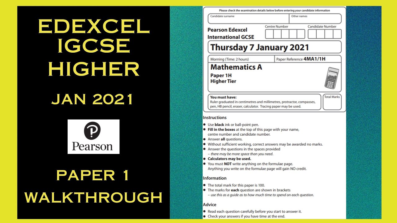 Edexcel International GCSE Maths Higher - January 2021 - Paper 1 ...