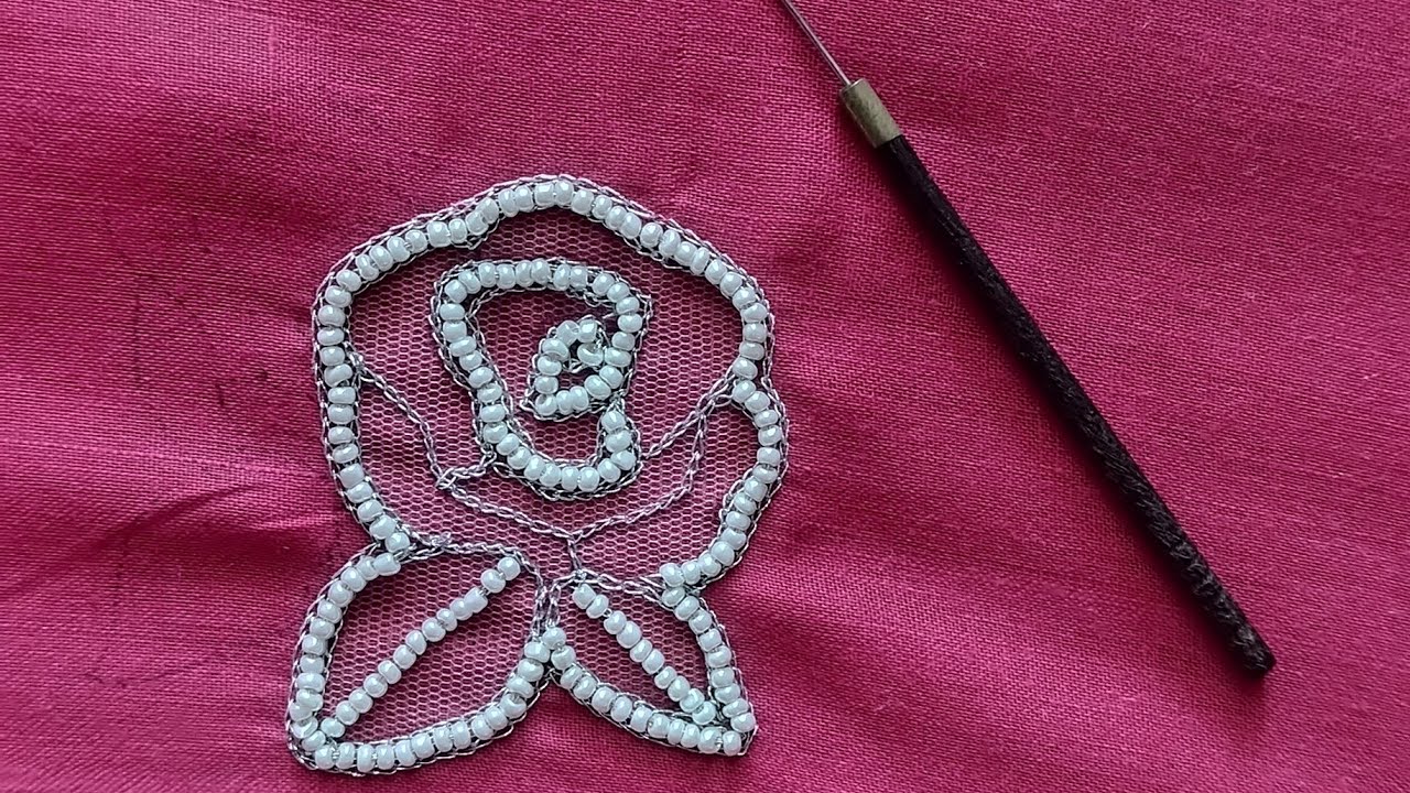simple very easy Rose flower net cut work design for beginners - YouTube