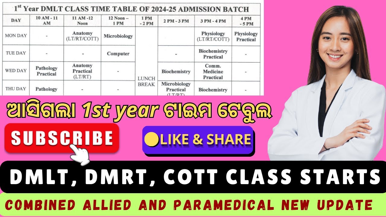 Paramedical New Update/ DMLT DMRT COTT Timetable 1st Year - YouTube