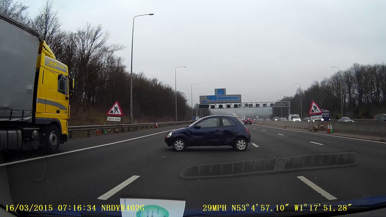 M1 Junction 28 Dash Cam Near Miss - YouTube