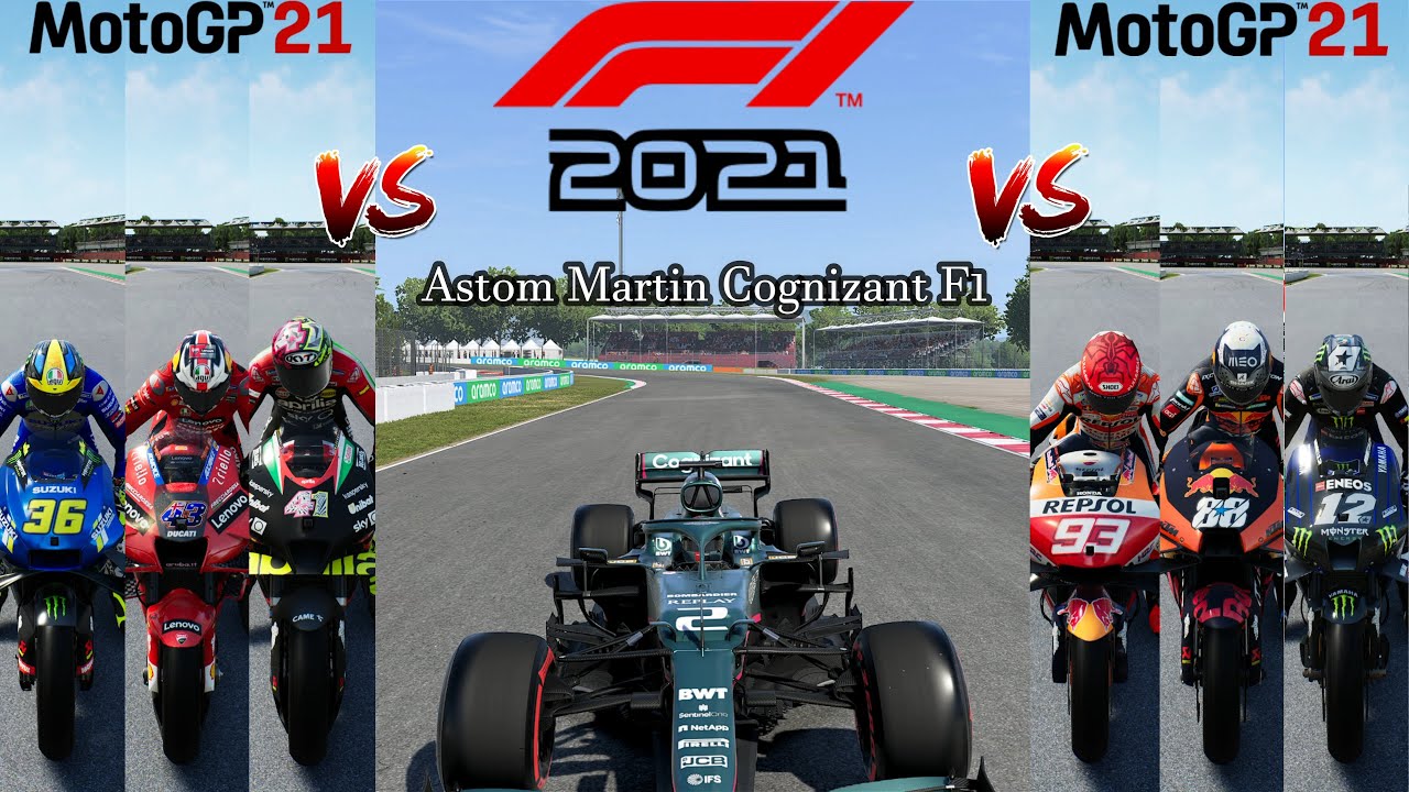 F1 2021 || Aston Martin Cognizant F1 Vs MotoGP 21 GP Bikes || Drag Race ...