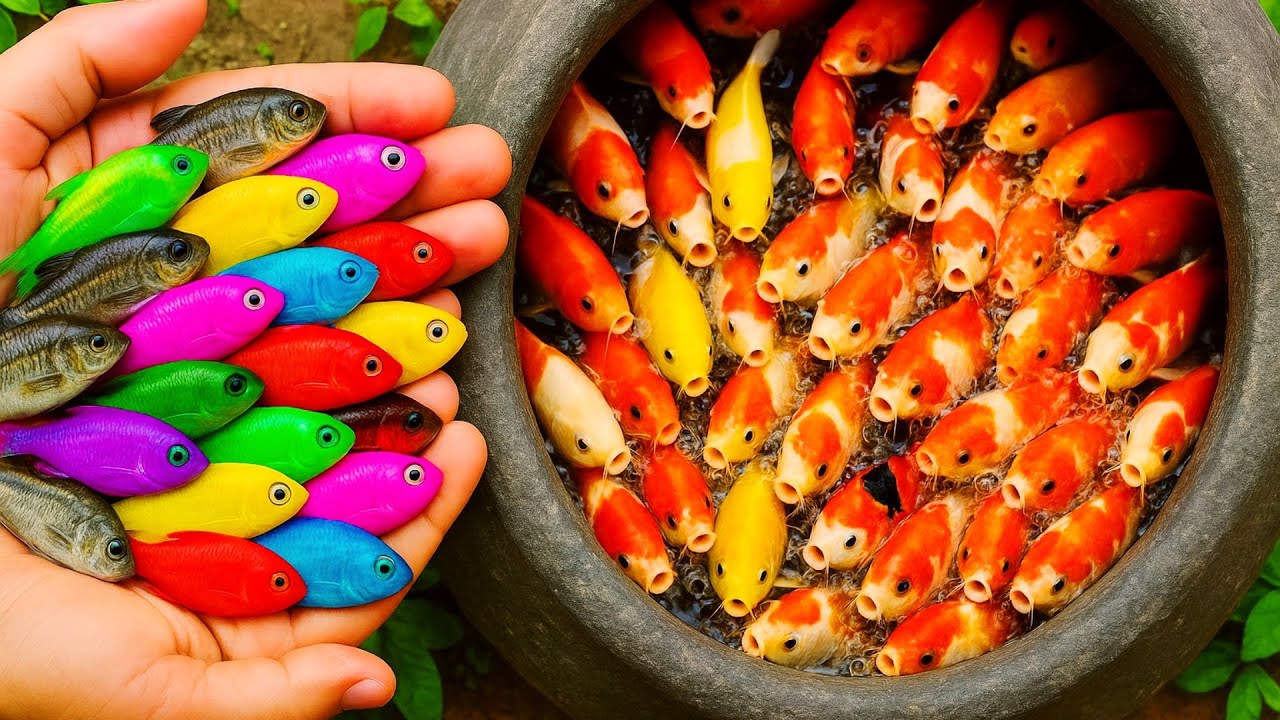 catch colorful aquarium ornamental fish in the pond, glofish, betta ...