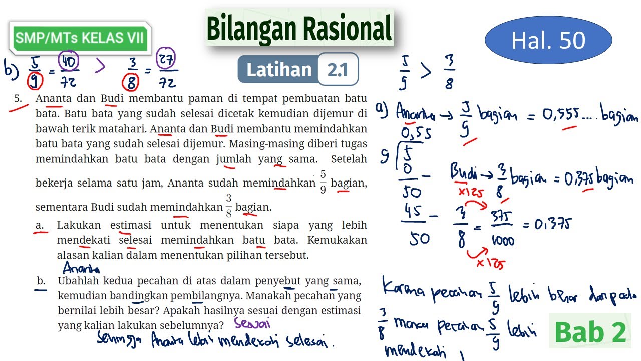 LATIHAN 2.1 NO 5 CARA MEMBANDINGKAN BILANGAN RASIONAL MATEMATIKA SMP ...