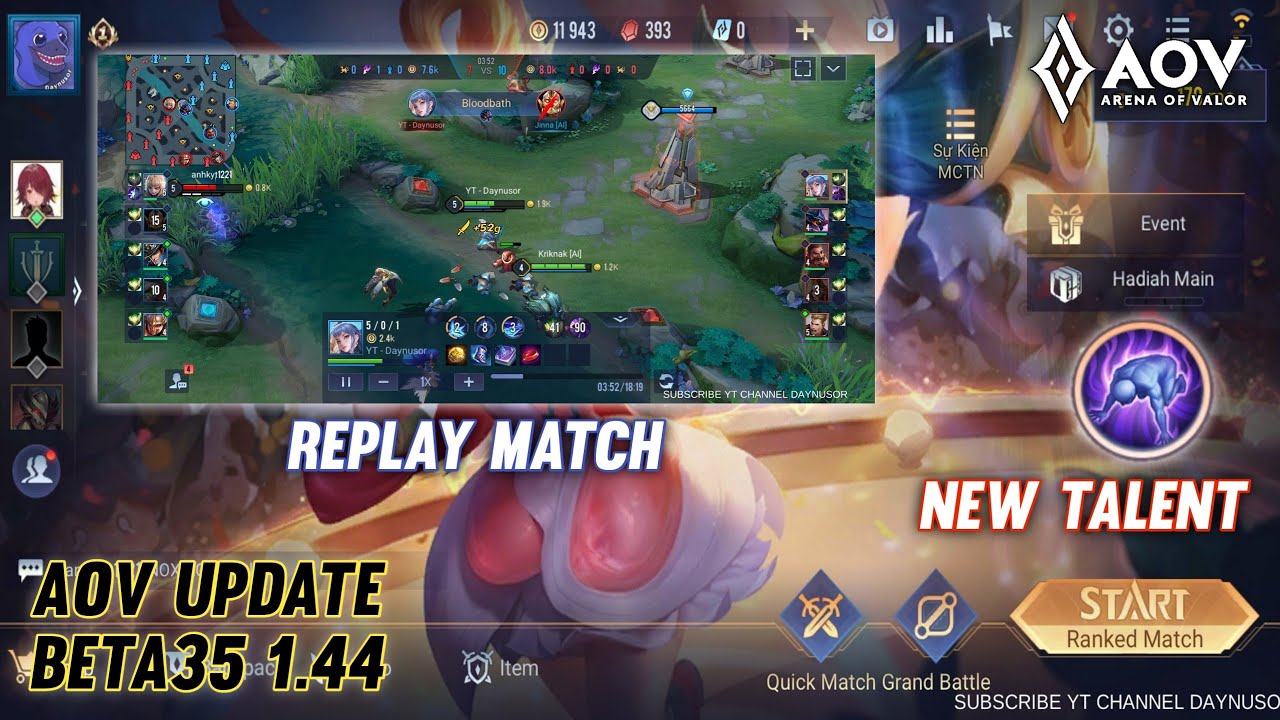 AOV New Update Beta35 1.44 | Replay Feature | New UI | New Talent ...