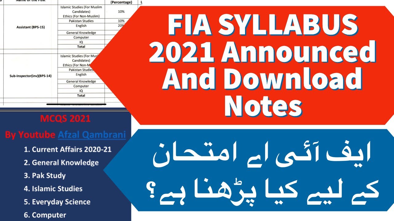 FIA SYLLABUS 2021 | NOTES MCQS | TEST PREPARATION - YouTube
