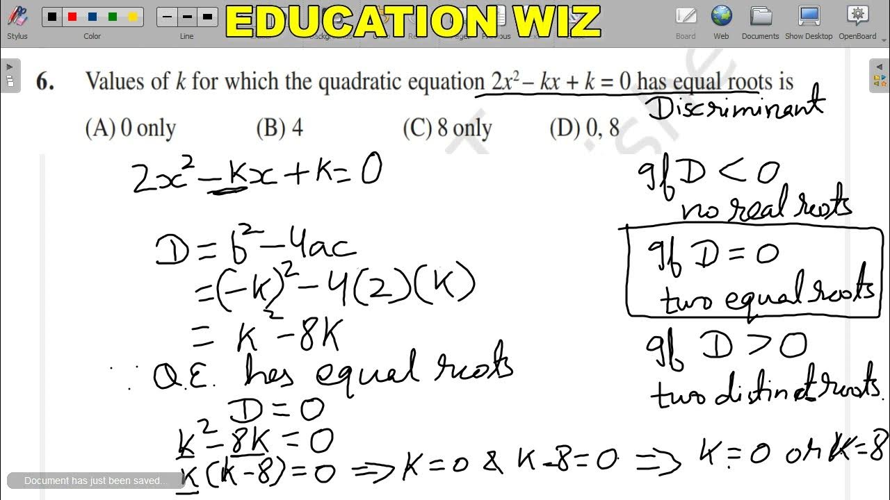 values-of-k-for-which-the-quadratic-equation-2x-kx-k-0-has-equal