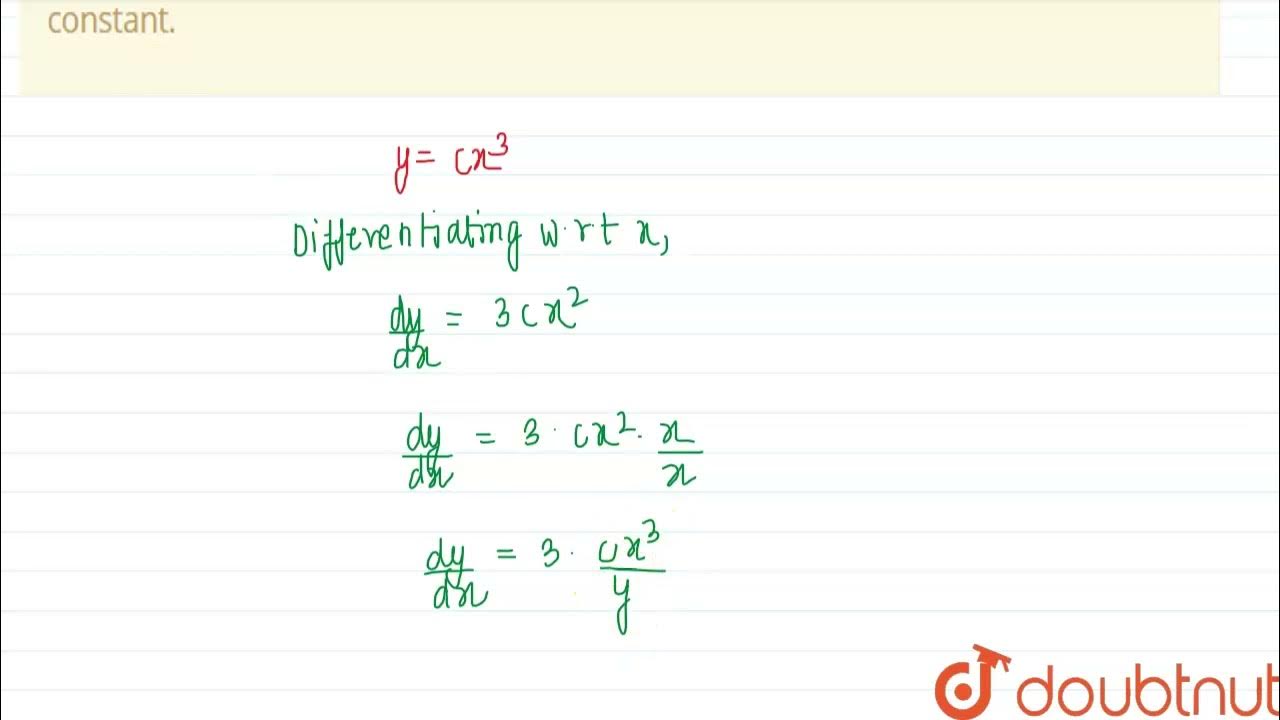 Find the differential equation corresponding to y=cx^(3), where c is arbitrary constant. | 12 ...