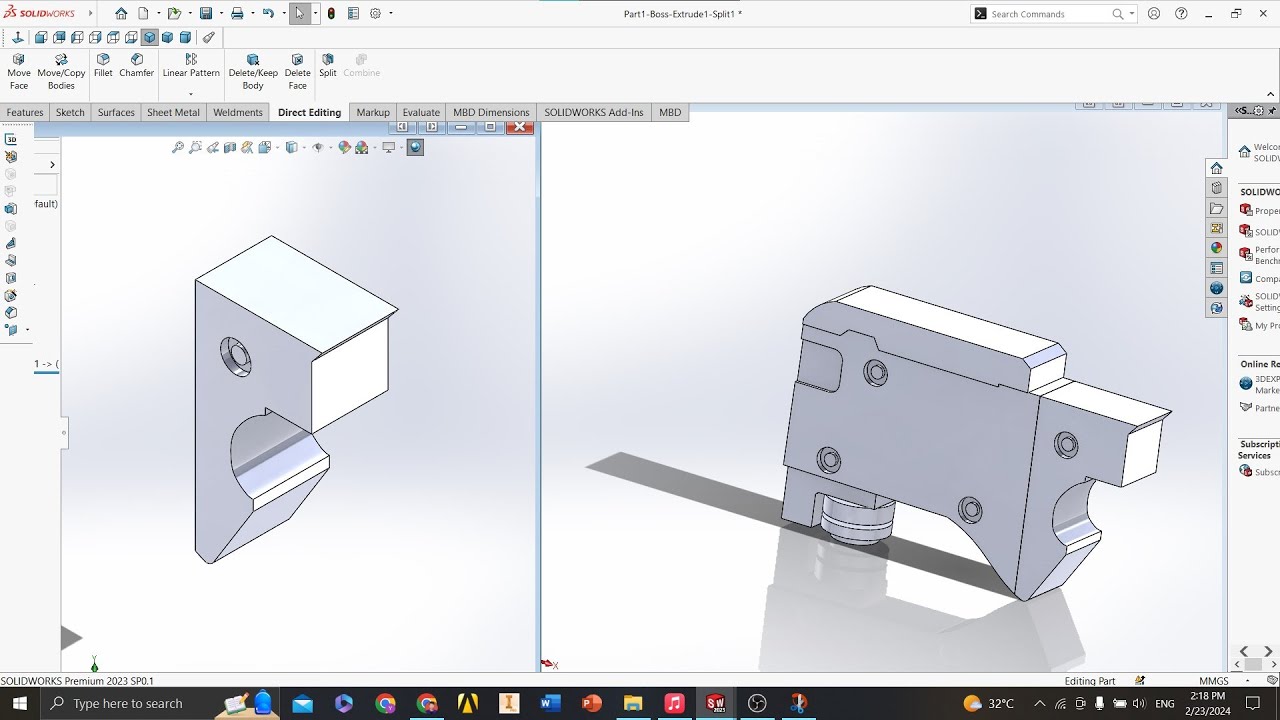 membagi part menjadi 2 bagian menggunakan fitur split di SolidWorks ...