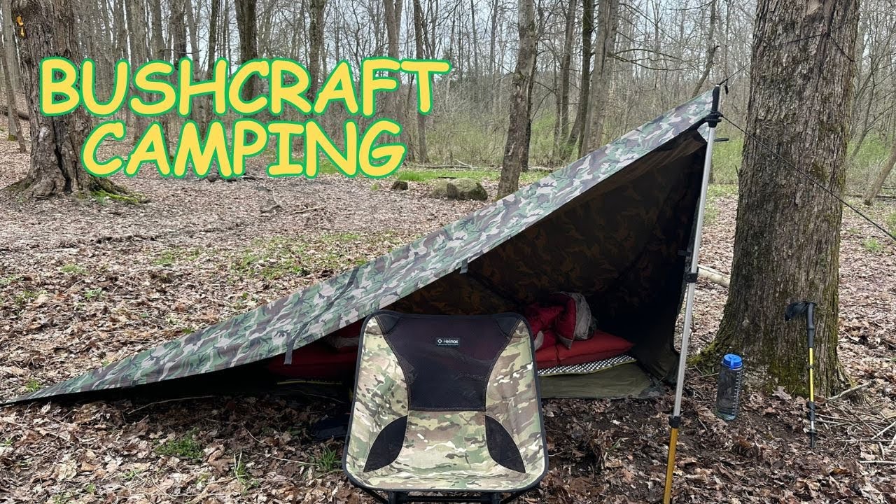 SOLO Overnight Bushcraft in a TARP SHELTER - YouTube