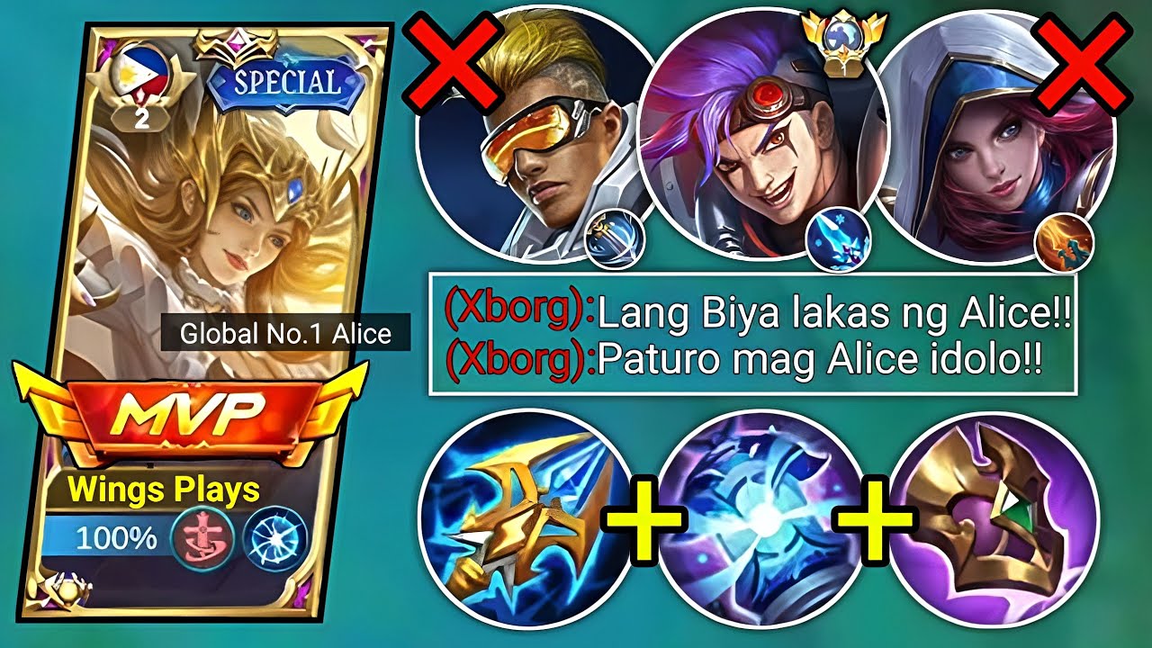 HYPER ALICE VS REGEN/BURST X.BORG & PRO NATALIA | ALICE BUILD & EMBLEM ...