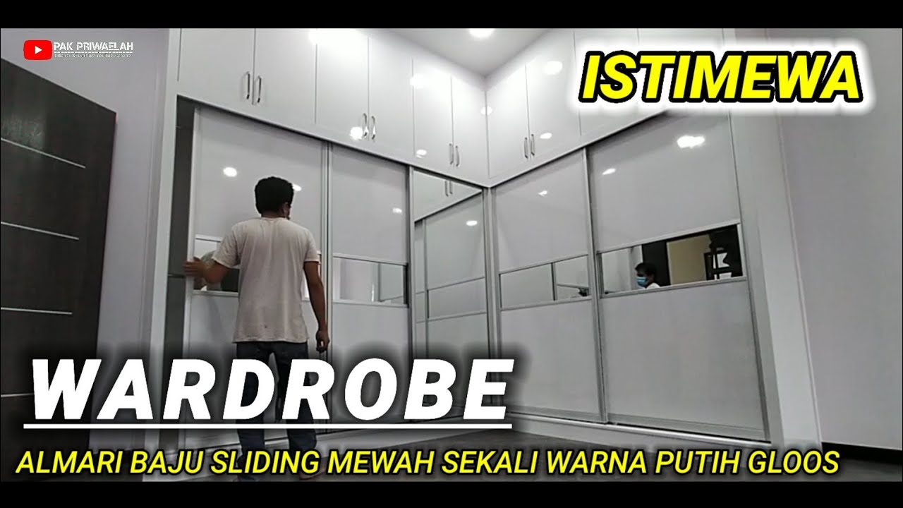 WARDROBE || almari sliding mewah warna putih gloos || finishing HPL ...