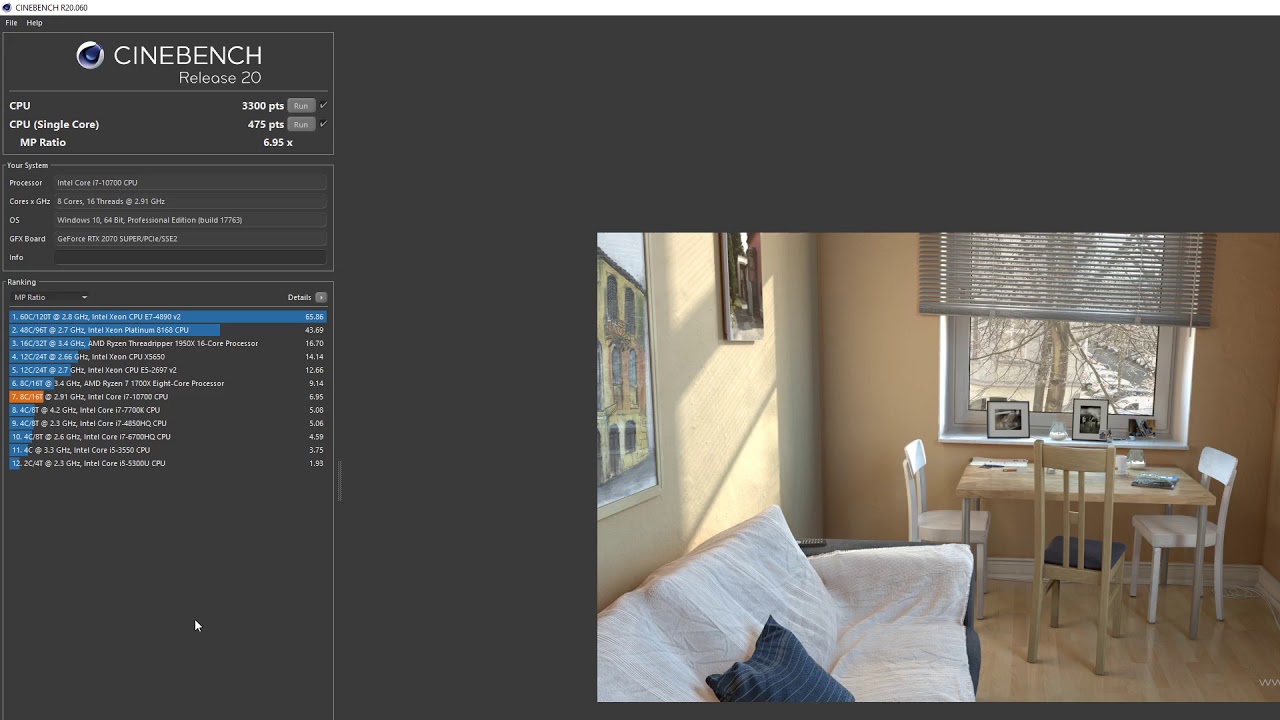 Cinebench R20 I7 10700 on Asus B460, 10th gen Intel single and ...