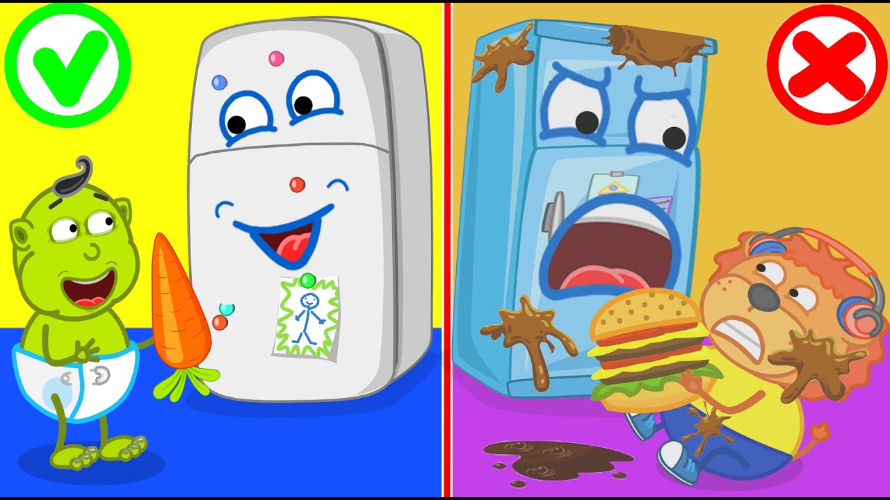 Lion Family 🍒 Learn Healthy Habits for Kids with Talking Refrigerator ...