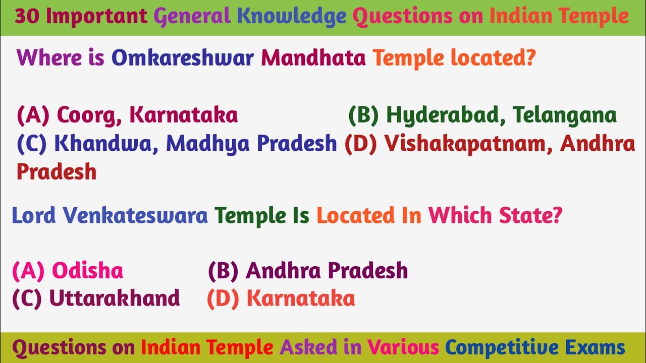 Important Indian Temple Questions & Answers | General Knowledge on ...