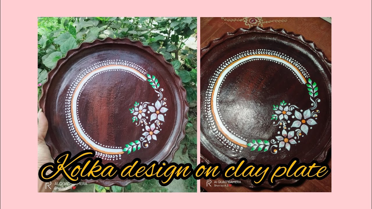 Kolka design on clay plate🎨🖌️🌻//Matir thala design ideas 🌼//মাটির থালার ...