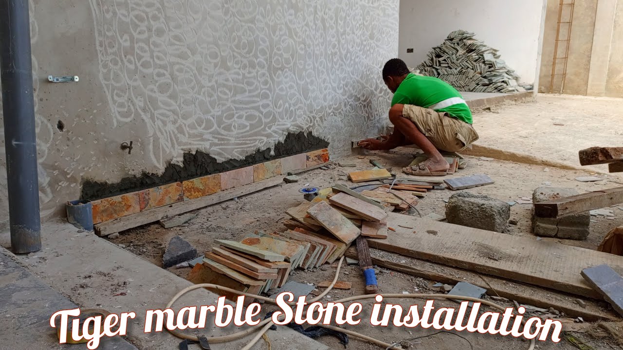 Tiger marble stone installation || building in Ghana 🇬🇭 estate house in ...