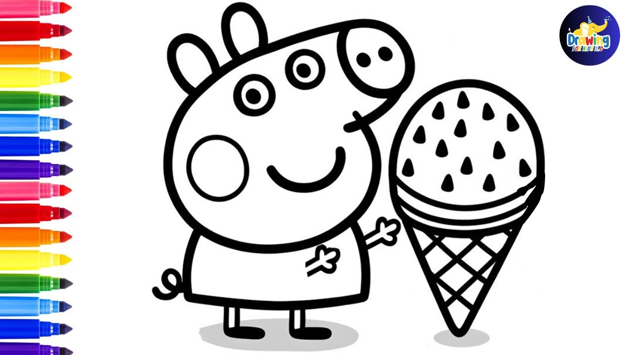 Peppa Pig Enjoying a Watermelon Ice Cream 🐷🍉🍦🌈 Drawing For Kids ...