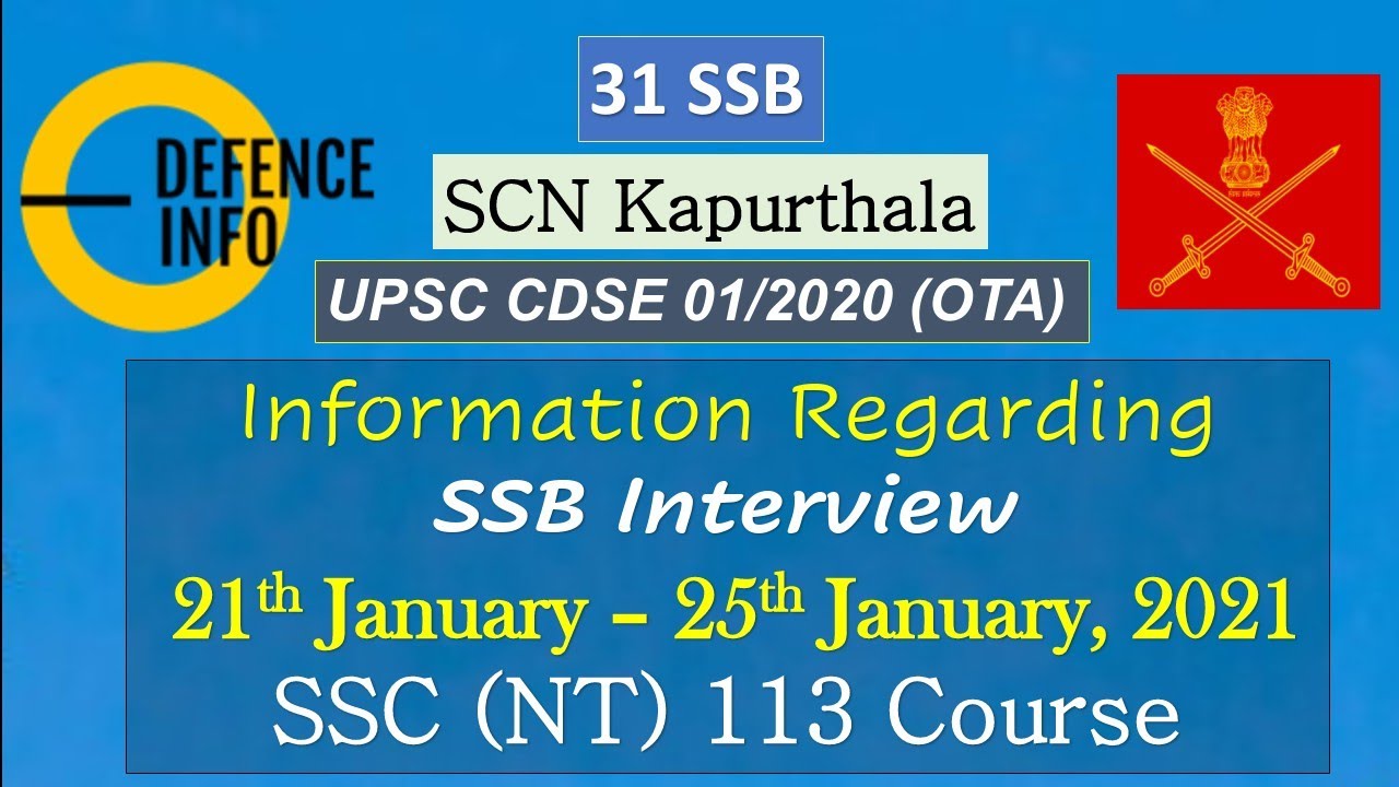 Information Regarding SSB(OTA) Interview on 21 January 2021 Through CDS ...
