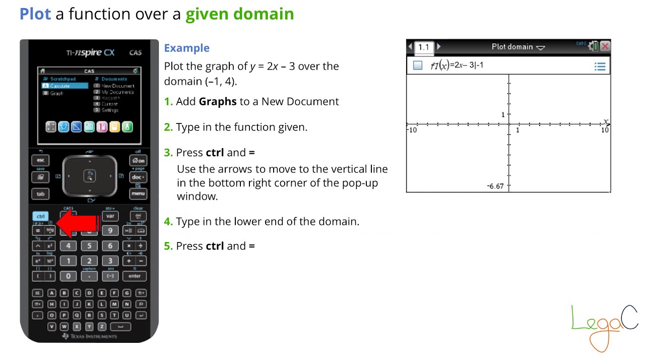 TI-nspire graphing a function over a given domain - YouTube