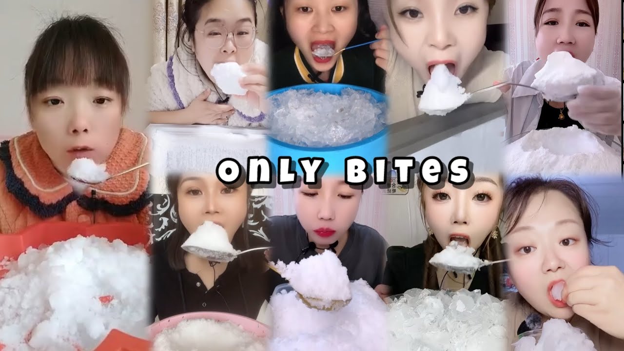 WHITE ICE EATING COMPILATION 🧊😍 FREEZER FROST EATING ASMR🤍 CRUNCHY ICE ...