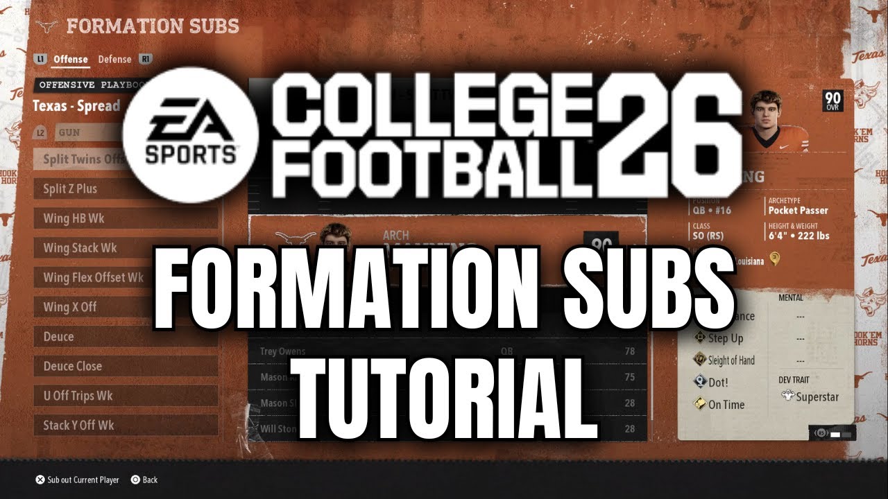 How to set Formation Subs in College Football 26 Dynasty - YouTube