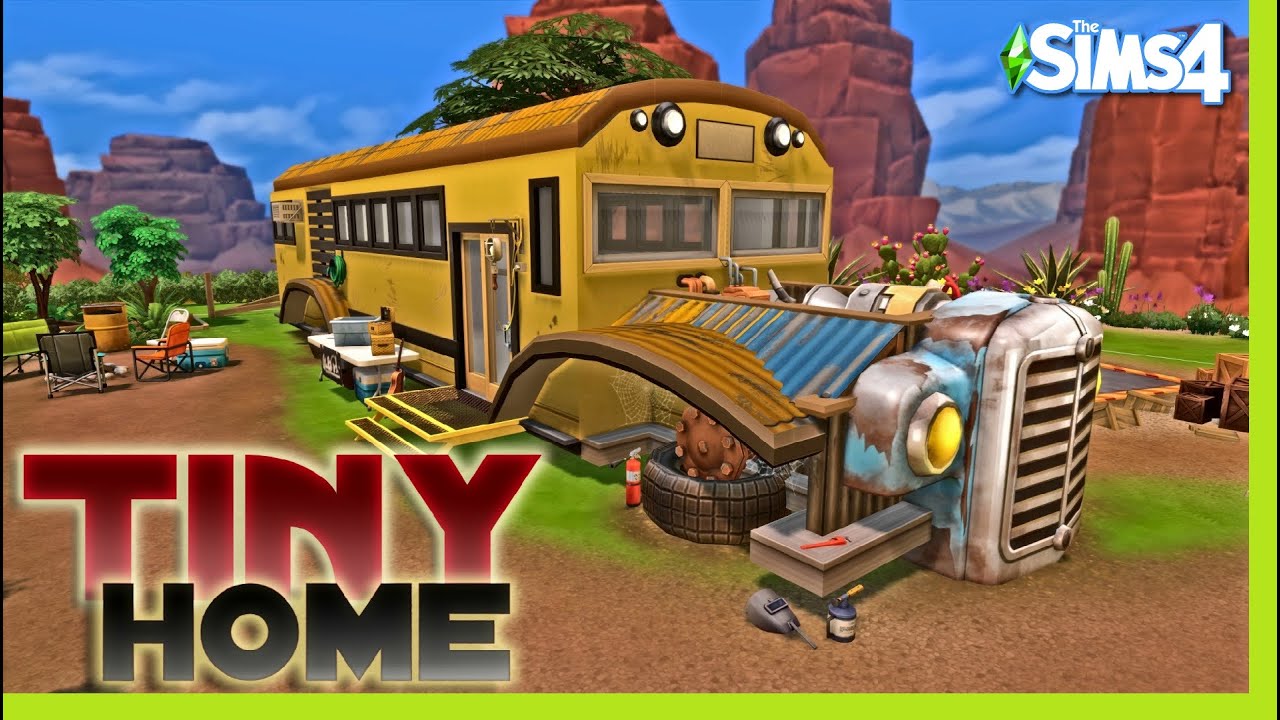 School Bus Tiny Home 🚍 || NO CC || sims 4 tiny living style speed build ...