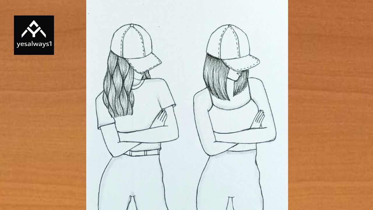 How to draw best friend drawing || two cool best friend drawing step by ...