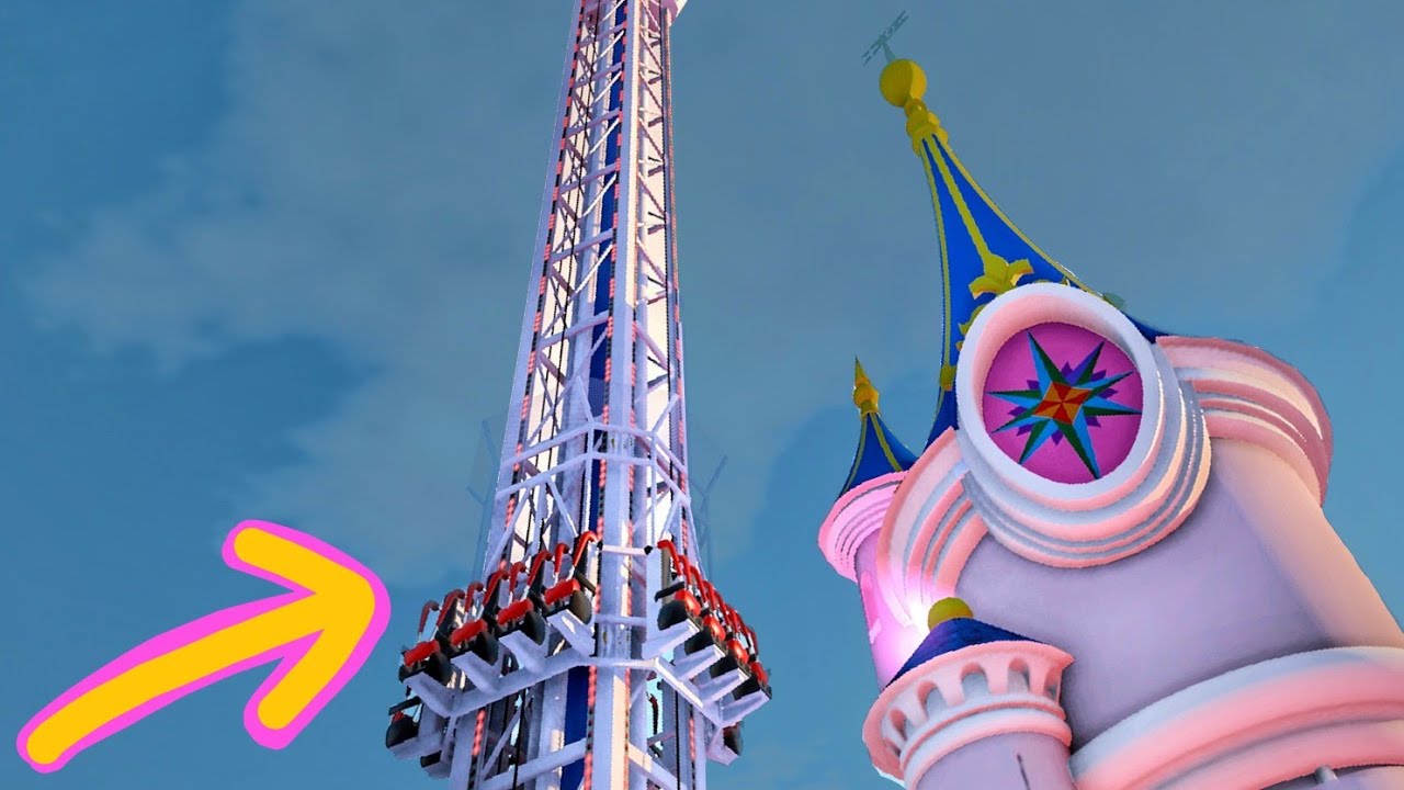 360 VR 🟣 DISNEY Freefall Tower Roller Coaster on Disneyland castle 4K ...