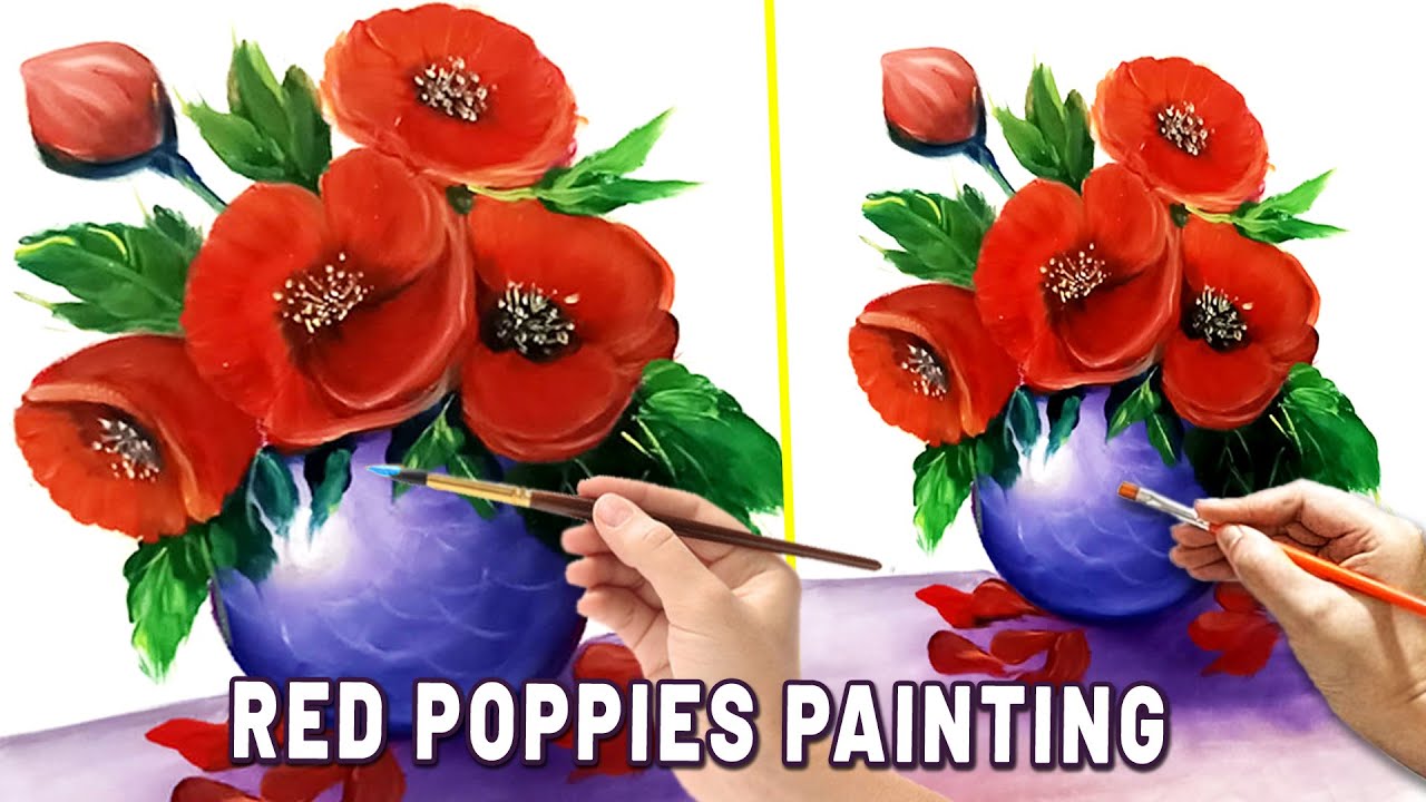 how to paint red poppies in acrylic | acrylic painting tutorial - YouTube