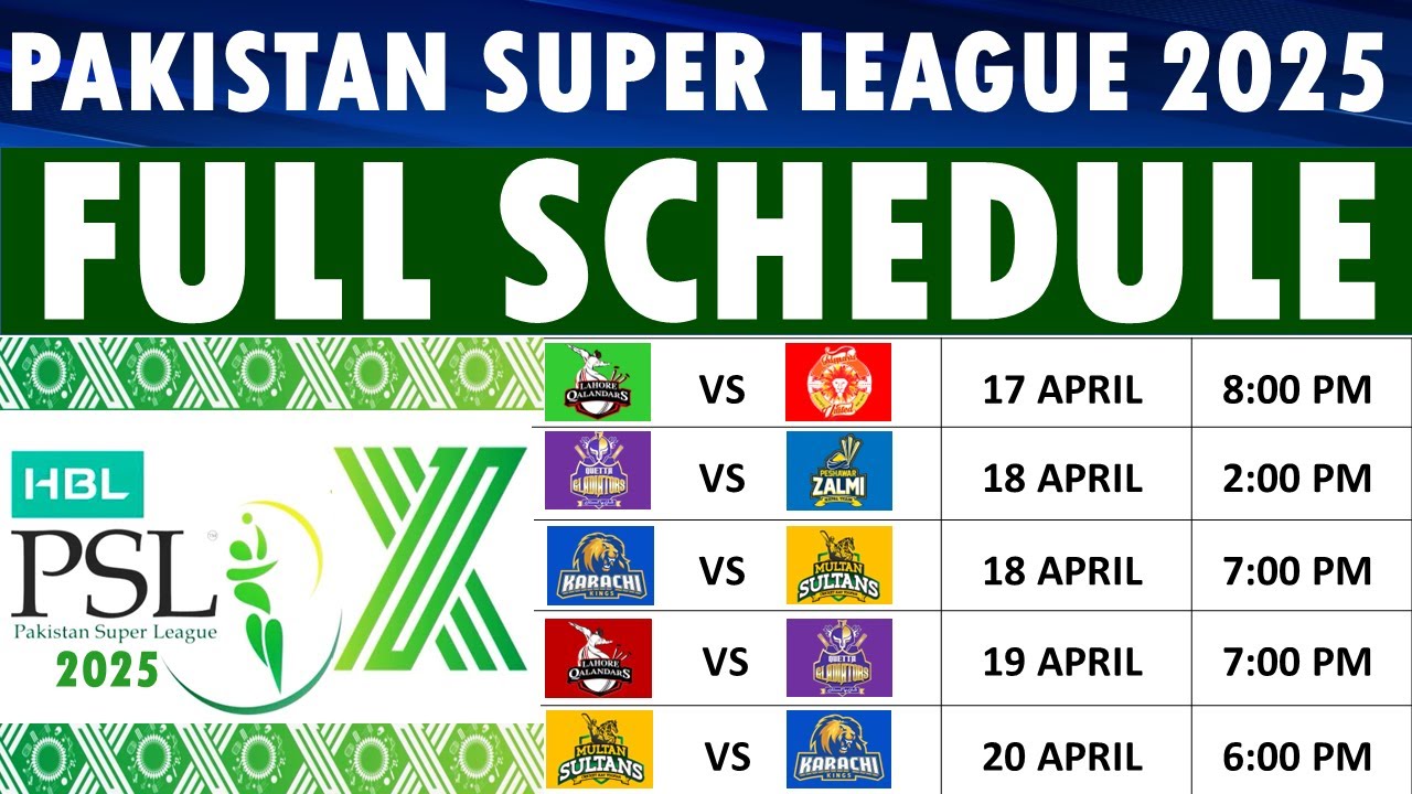 PSL 2025 Schedule | PSL X Schedule, Dates, venues & timings. | HBL PSL ...