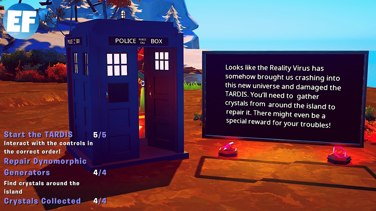 Fortnite Doctor Who TARDIS Landing Site Creative Map Quests - Collect ...